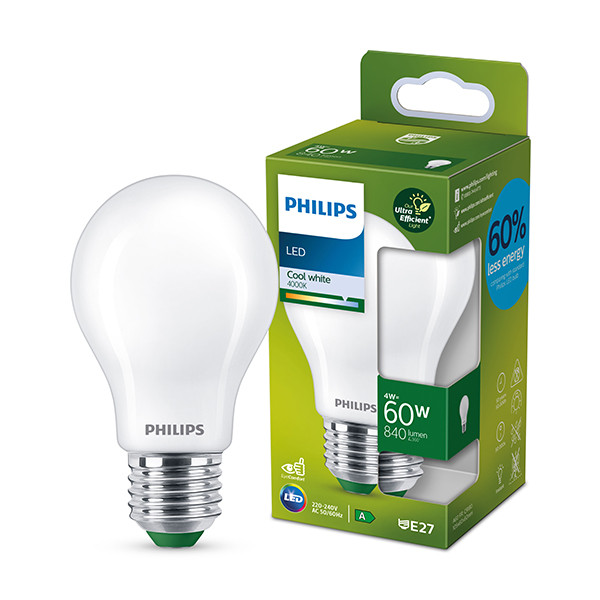 Philips LED lamp E27 | Peer A60 | Ultra Efficient | Mat | 4000K | 4W (60W) Philips 123led.nl